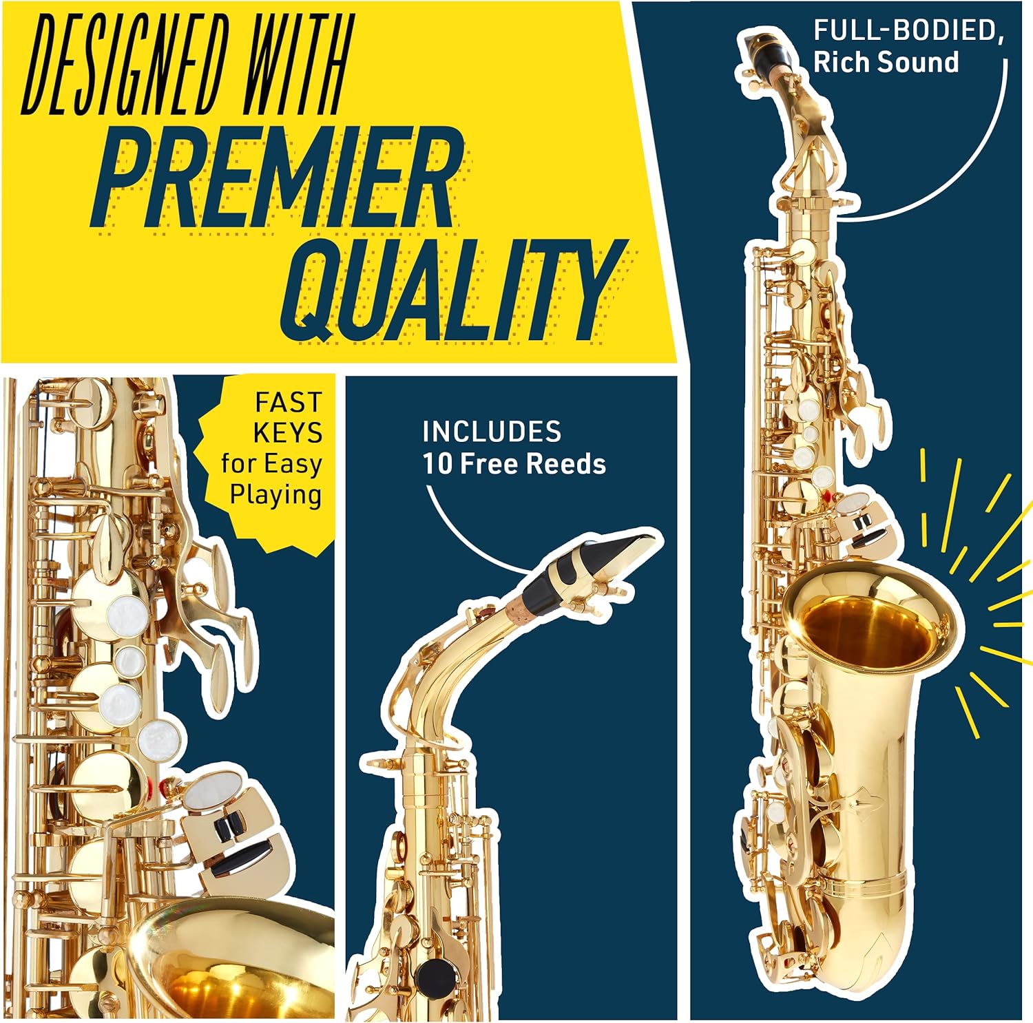 Mendini Alto Saxophone E Flat with Case, Tuner, Mouthpiece – Cecilio Music