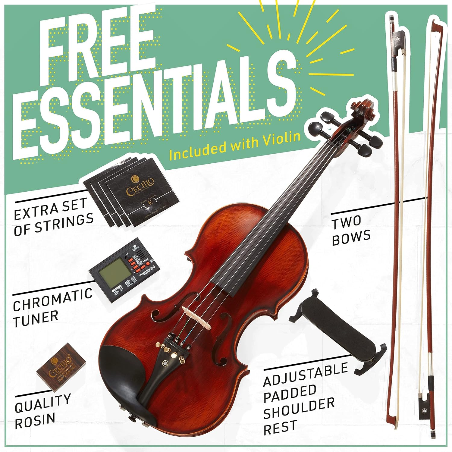 Mendini Violin MV500 with Bow, Case, Strings – Cecilio Music