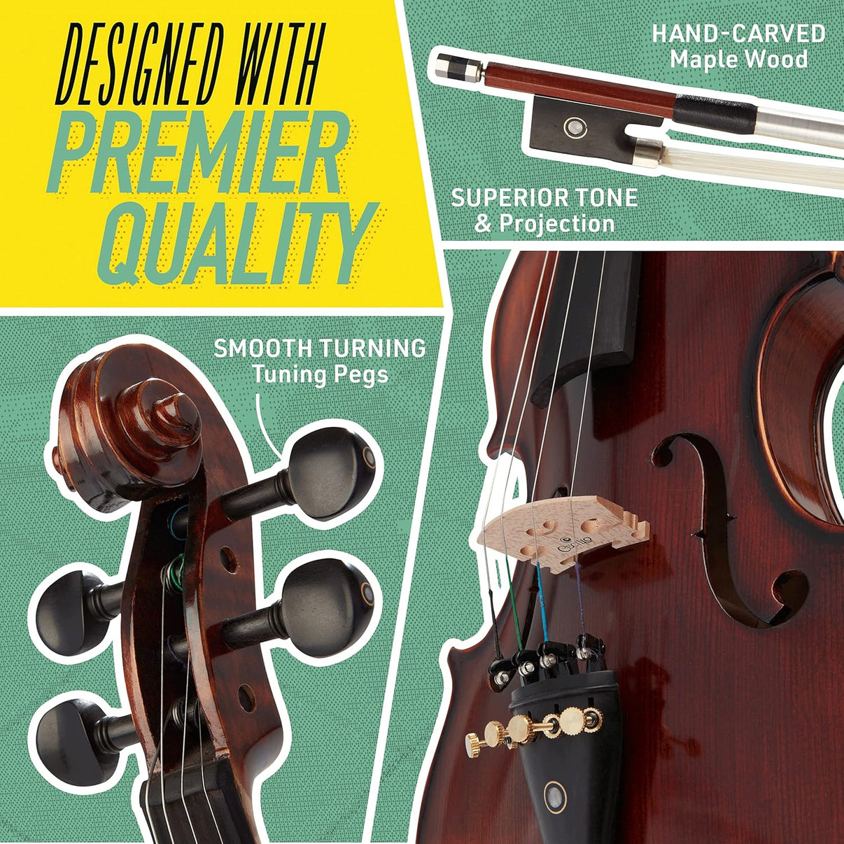 Mendini Violin MV500 with Bow, Case, Strings – Cecilio Music